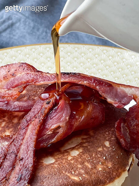 Close-up image of fresh stack of fluffy, American-style pancakes and ...