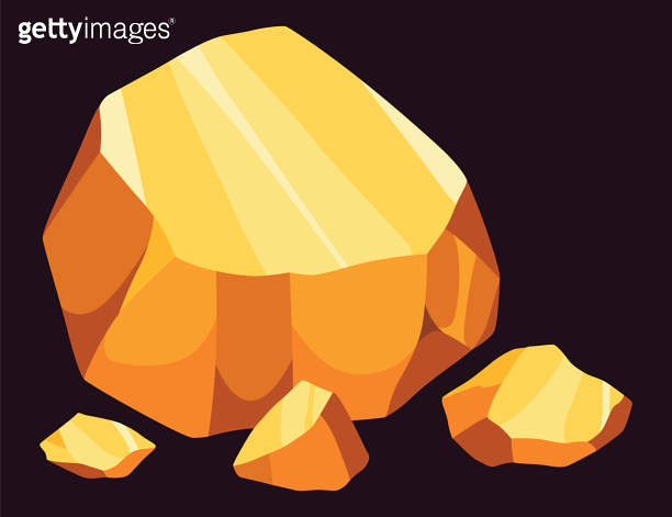 Gold mine nuggets. Precious ore mining object. Golden game UI stone kit ...