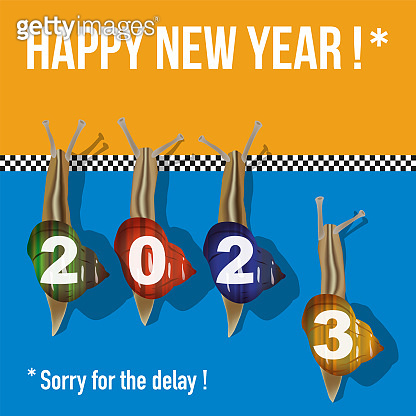 Humorous greeting card for the year 2023 with the concept of the snail ...