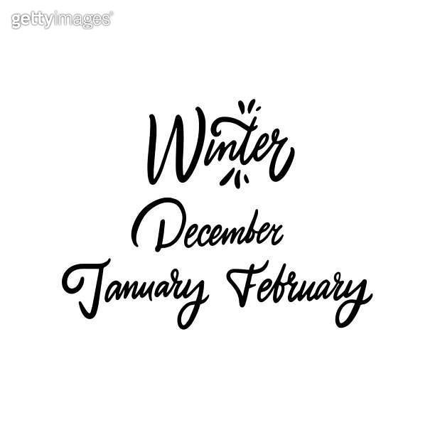 Winter months name sign. Black color lettering text december, january ...