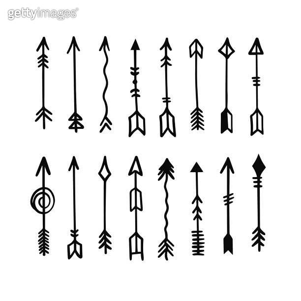 Rustic arrows set. Hand drawn black color line art style vector ...