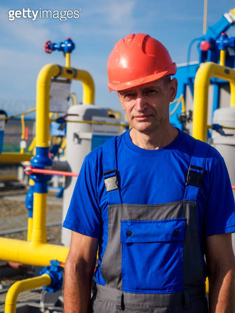 Gas distribution station operator. Portrait. Gasification contractor ...