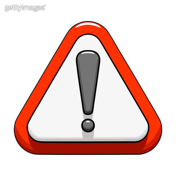 Red triangle warning sign with exclamation mark inside, front view ...