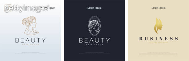 Classic female head logo with line art concept design vector. Premium ...