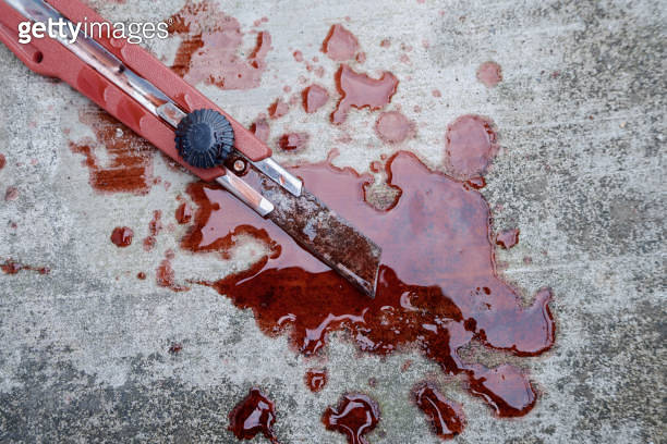 blood spills on the floor. concept photo for illustration of suicide ...