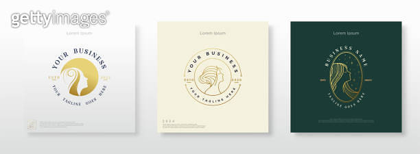 Collection of women's logos with illustrations of women's faces with ...