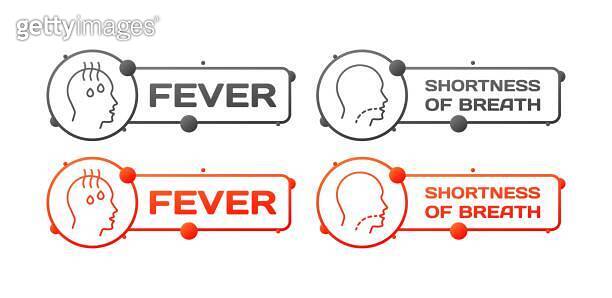 Fever and Shortness of breath icons. Different styles, head icons, Fever and Shortness of breath ...