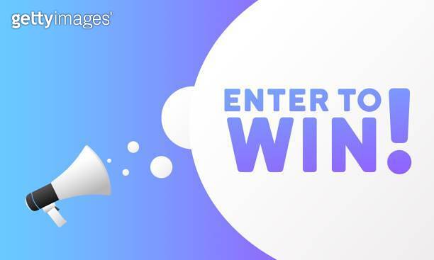 Enter to win sign. Flat, purple, megaphone text, enter to win icon ...