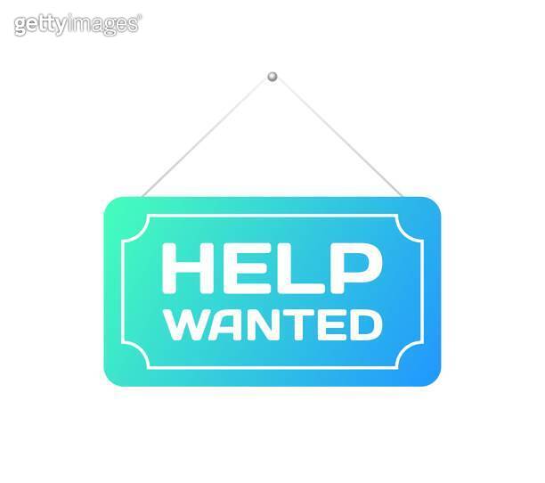 Help wanted sign. Flat, blue, help wanted hanging sign, help wanted. Vector icon 이미지 (1769725643 ...