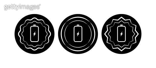 Battery icons with lightning. Silhouette, black, battery token icons ...