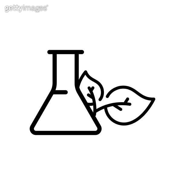 Flask with leaf line icon. Glass, test tube, scientist, science ...