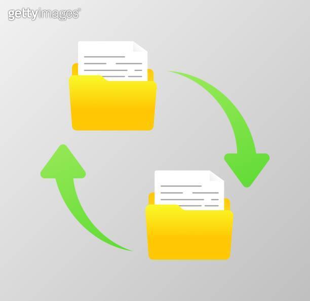 File transfer icon. Flat, yellow, file transfer illustration, file ...
