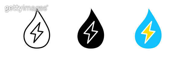 Hydropower icons set. Water, arrows, source, energy, renewable, health ...