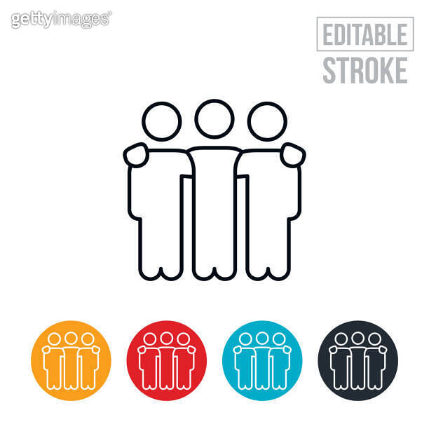 Three Friends Standing With Arms Around Each Others Shoulders Thin Line ...