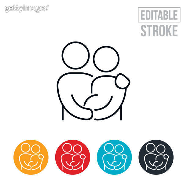 Happy Pregnant Expectant Couple Holding Each Other Thin Line Icon ...