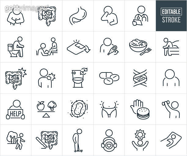 Inflammatory Bowel Disease Thin Line Icons - Editable Stroke - Icons ...