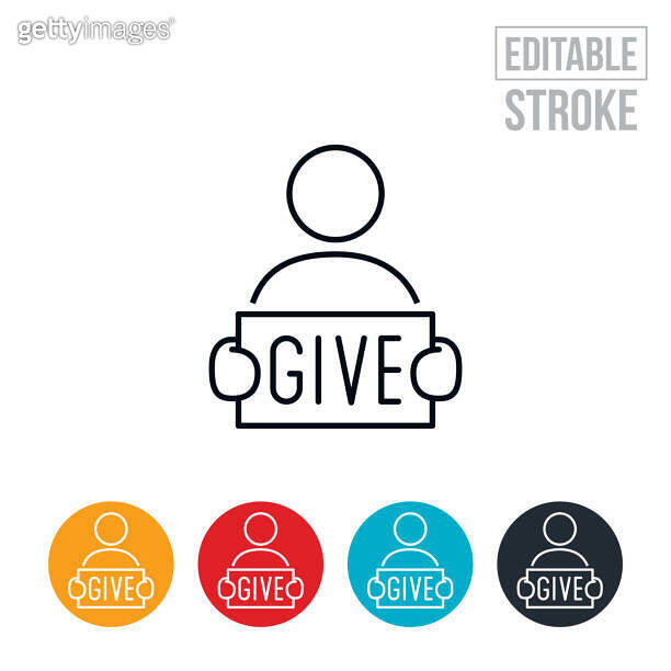 Person Holding A Give Sign Thin Line Icon - Editable Stroke 이미지 ...