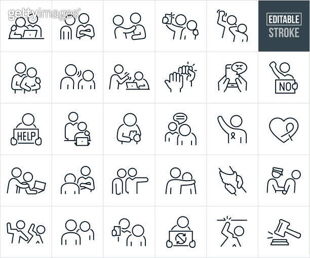 Workplace Harassment Thin Line Icons - Editable Stroke - Icons Include ...