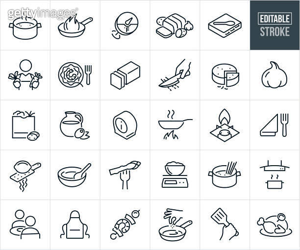 Food Prep And Cooking Thin Line Icons - Editable Stroke 이미지 (1693979439 ...