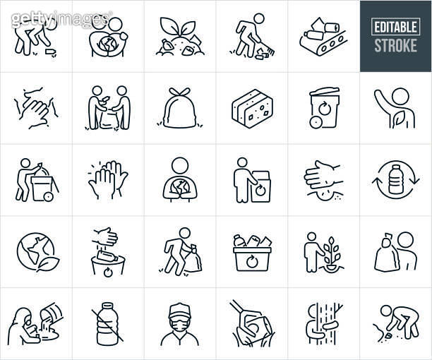 Environmental Cleanup And Conservation Thin Line Icons - Editable ...