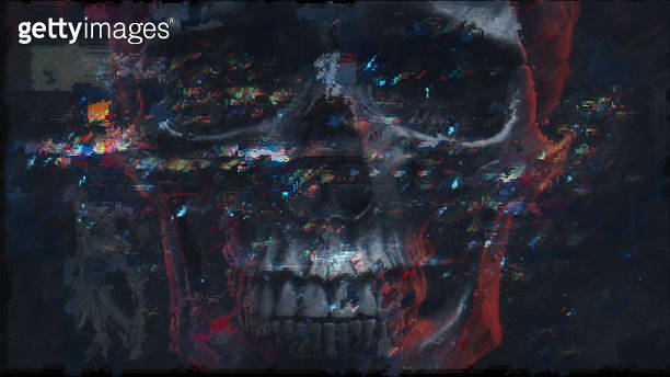 Skull distorted by digital glitch 이미지 (1752829117) - 게티이미지뱅크