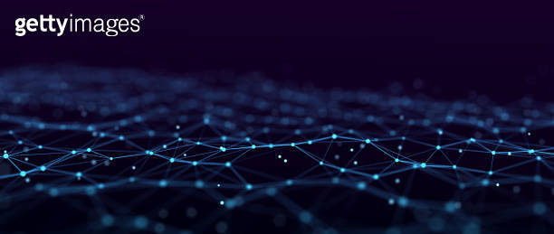 Abstract wave of network connections. Movement of particles with ...