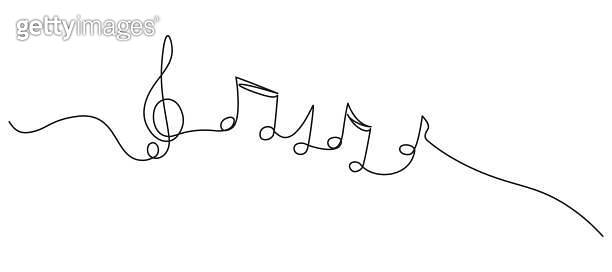 continuous single line drawing of music notes and treble clef 이미지 ...