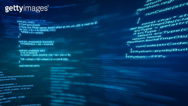 Software development writing programming code monitor, cyber security network script attack ...