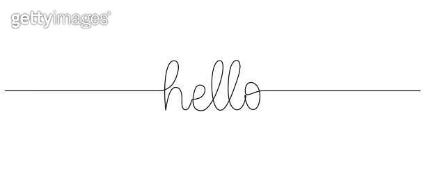 single line drawing of handwritten word HELLO (1513695460) - 게티이미지뱅크