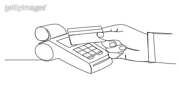 continuous single line drawing of contactless credit card payment ...