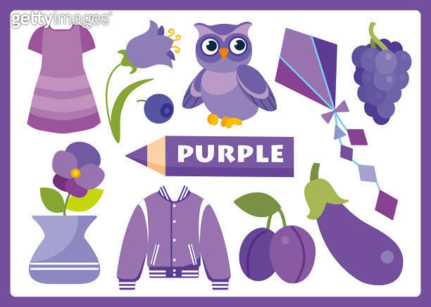 Purple color cartoon illustration for learning colors. Cute purple ...
