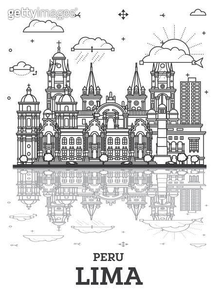 Outline Lima Peru City Skyline with Historic Buildings and Reflections ...