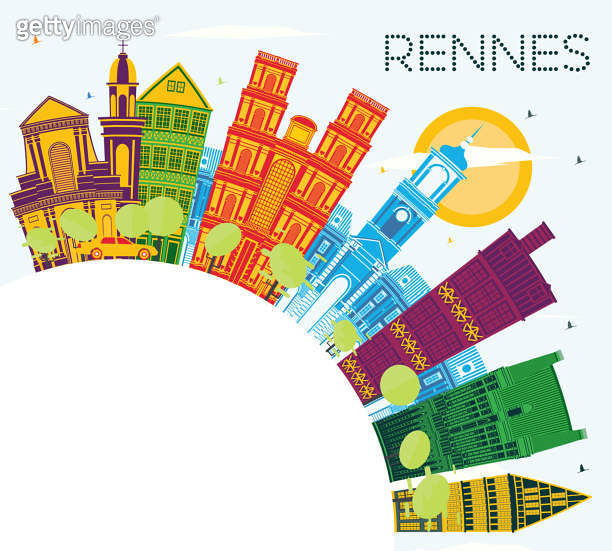 Rennes France City Skyline with Color Buildings, Blue Sky and Copy ...