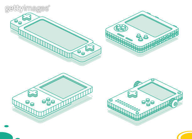 Isometric Portable Handheld Retro Gaming Console With Buttons Collection Of Items Outline