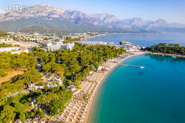 Kemer, Antalya, Turkey. Aerial view of Moonlight Beach in Kemer ...
