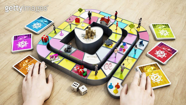 CGI objects standing fictitious board game table and colorful game ...