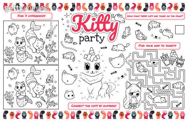 Print out the "Kitty Party" rug with a labyrinth, connect the dots, and ...