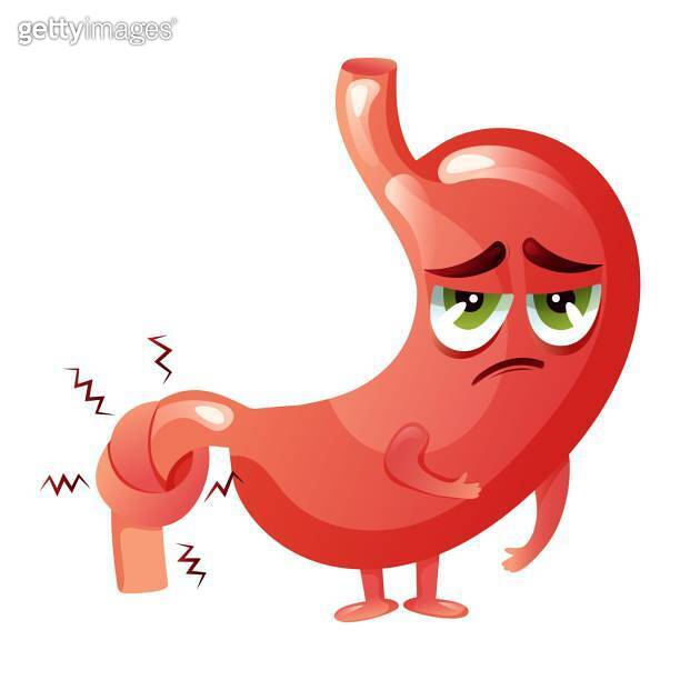 Cartoon stomach character with emotion sadness and pain. Concept ...