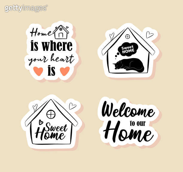 Sweet home sticker set. Cute vector notebook label clip art. Welcome to ...