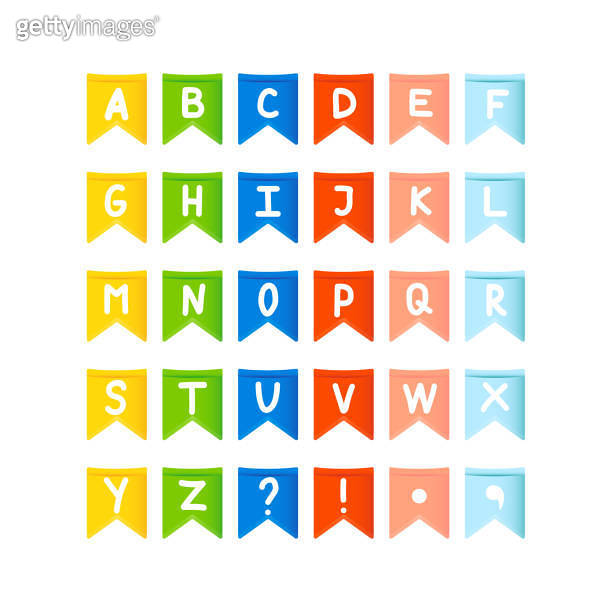 Birthday party celebration flags font. Doodle hand drawn alphabet ...