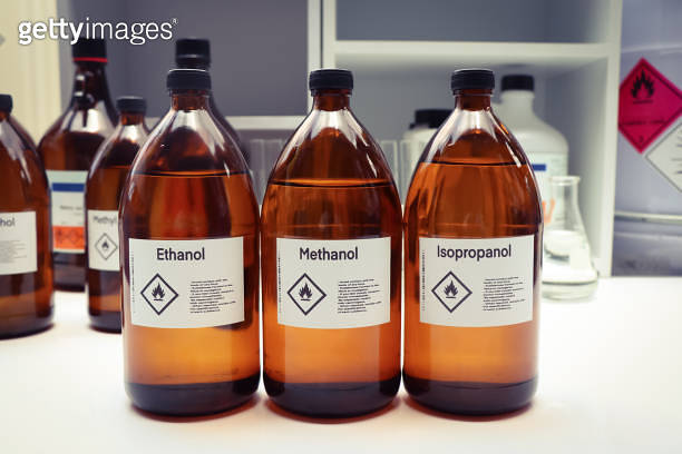 Ethanol, Methanol, Isopropanol in glass, Hazardous chemicals and ...