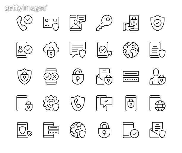 Mobile security icons. Vector line icons set. Smartphone protection ...