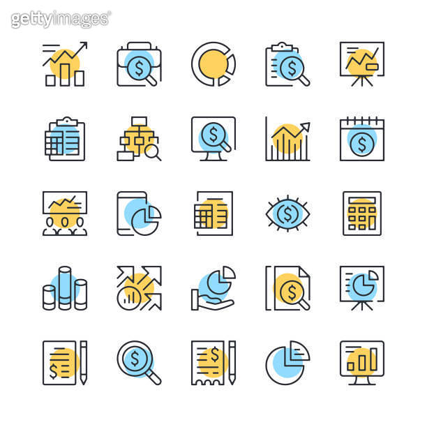 Financial analysis line icons. Set of financial report icons. Black ...