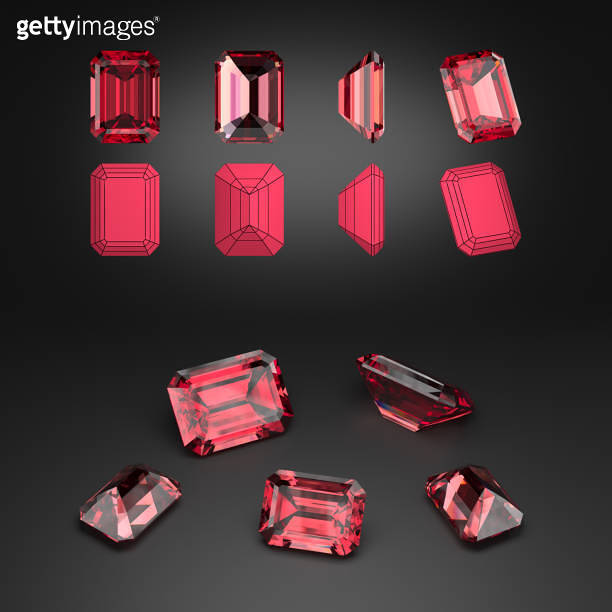 Demonstration of a emerald cut ruby from different angles. Scheme of ...