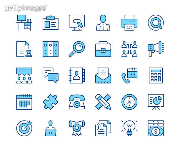 Office icons set. Vector line icons. Blue color outline stroke symbols ...