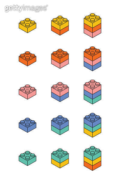 Isometric brick blocks and colorful line art building brick blocks for ...