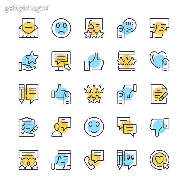 Customer feedback line icons. Set of like icons. Black, blue and yellow ...