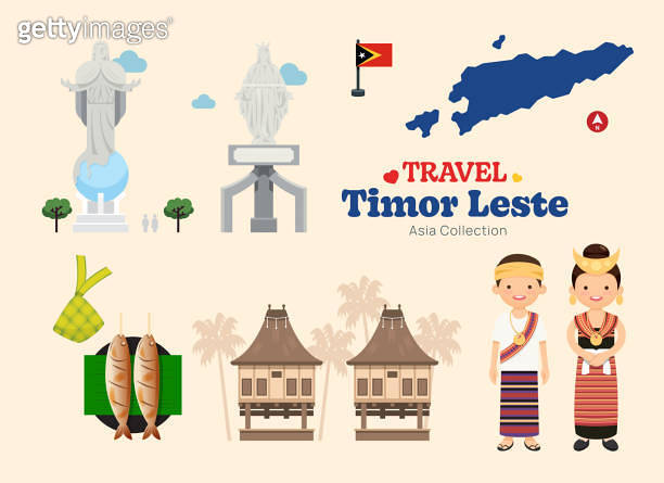 Travel Timor Leste flat icons set. Timor Leste element icon map and ...