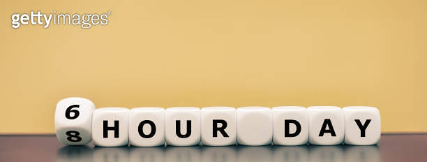 Dice form the expression '6 hour day' and '8 hour day'. Symbol for ...