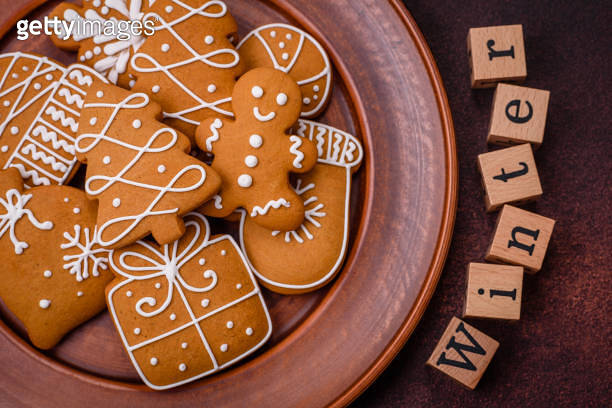 Beautiful delicious sweet winter Christmas gingerbread cookies on a ...